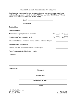 Fillable Online medicblood Suspected Blood Product Contamination ...