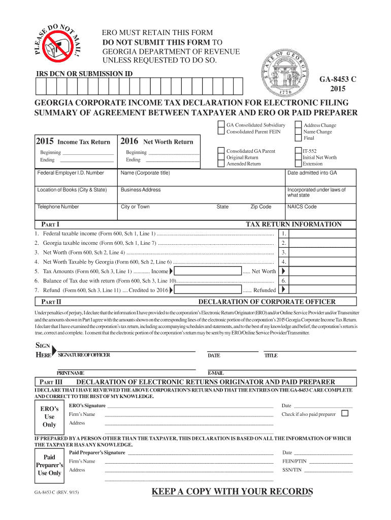 Fillable Online GEORGIACORPORATE INCOME TAX DECLARATION FOR ELECTRONIC ...