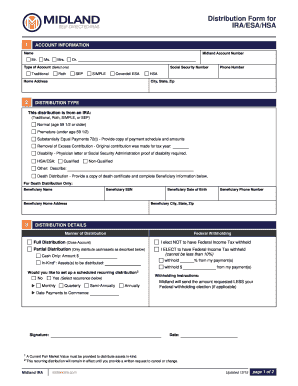 Fillable Online Distribution from IRA/HSA - Midland IRA Fax Email Print - pdfFiller