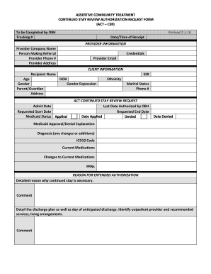 Fillable Online dhh louisiana ACT Continued Stay Review Request Form ...