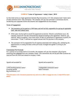 Fillable Online SAMPLE* Letter of Agreement - Big Innovations, LLC Fax Email Print - pdfFiller