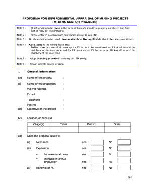 Fillable Online PROFORMA FOR ENVIRONMENTAL APPRAISAL OF MINING PROJECTS ...