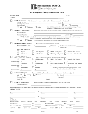 Fillable Online Cash Management Change Authorization Form - aws-ch ...