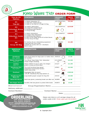 Fillable Online hhenvironmental co Keep Wales Tidy Order Form 2015 ...