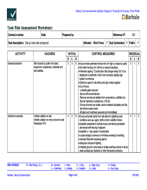 Fillable Online Task Risk Assessment Worksheet: Fax Email Print - pdfFiller