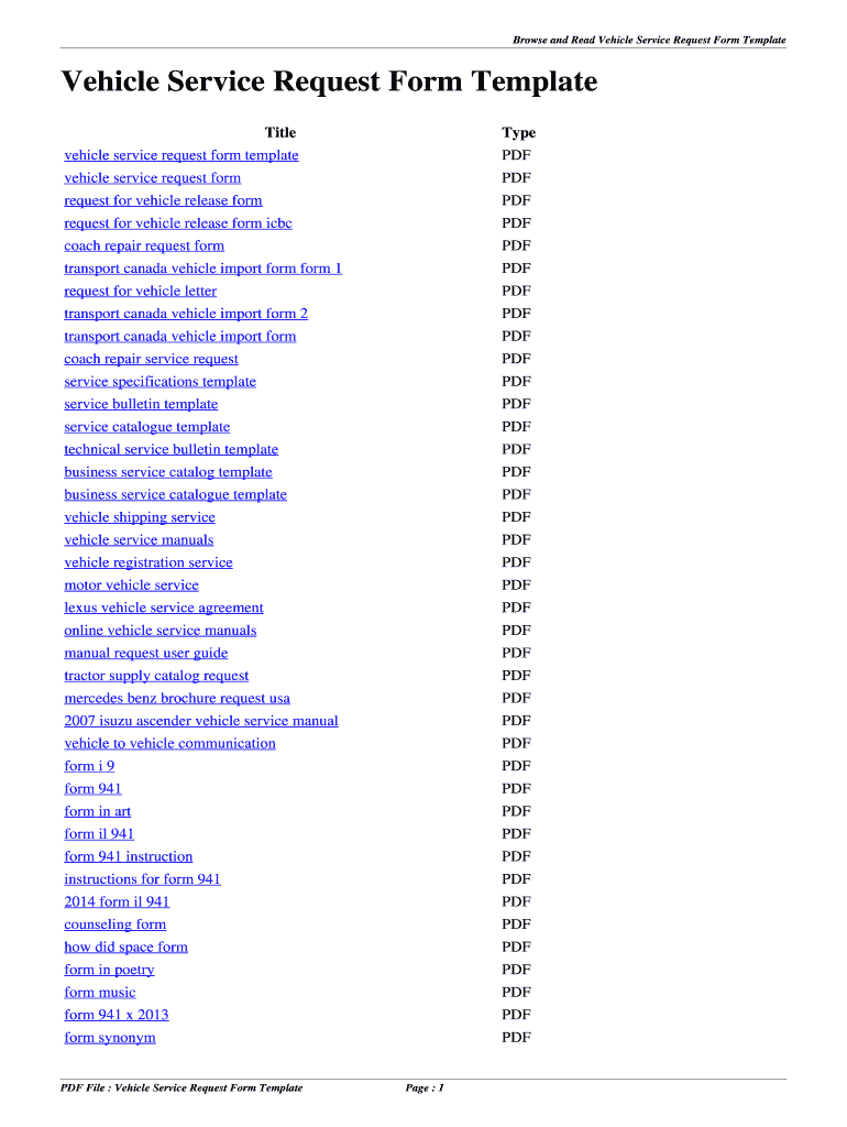 Fillable Online ycd fmist Vehicle Service Request Form Template ...