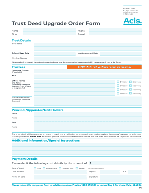 Fillable Online acis net Trust Deed Upgrade Order Form - Acis Fax Email ...
