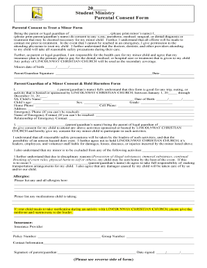 Fillable Online Parental Consent to Treat a Minor Form! - Clover Sites ...