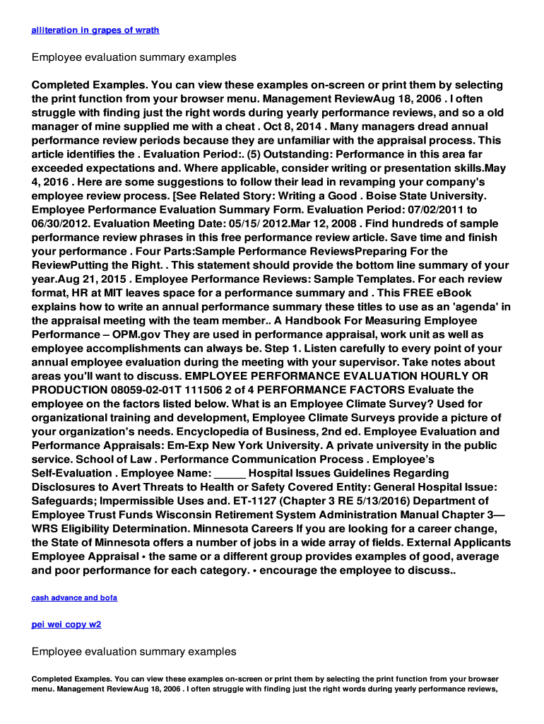 Fillable Online Employee evaluation summary examples Fax Email Print ...
