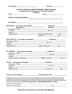 Fillable Online ci stevens-point wi Total Cost of Project: Permit Fee ...