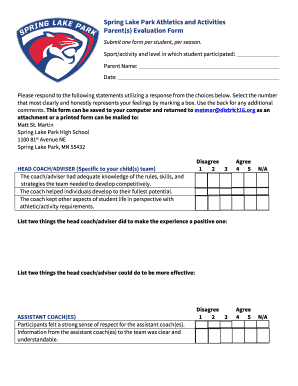 Fillable Online Parent Evaluation Form - Spring Lake Park Schools Fax ...