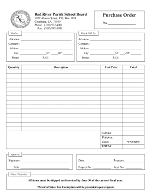 Fillable Online Purchase Order Form - Red River Parish Public Schools ...