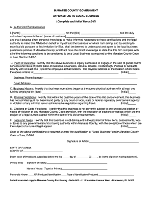 Fillable Online mymanatee MANATEE COUNTY GOVERNMENT AFFIDAVIT AS TO ...