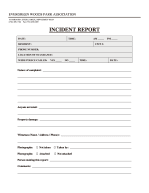 Fillable Online (732) 458-1784 Fax (732) 458-8405 INCIDENT REPORT Fax Email Print - pdfFiller