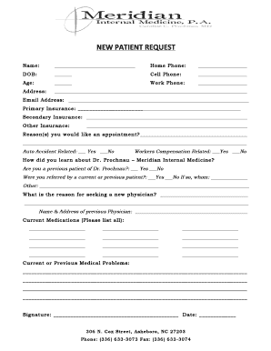Fillable Online New Patient Request Form - Meridian Internal Medicine ...