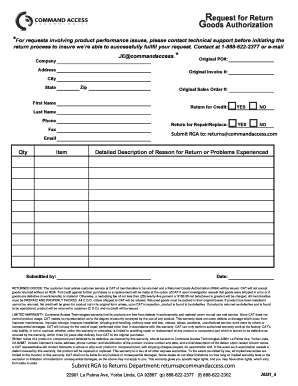 Fillable Online Request for Return Goods Authorization - Command Access Fax Email Print - pdfFiller