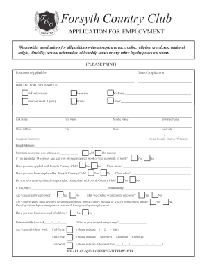 Fillable Online forsythcc Employee Application - Forsyth Country Club ...