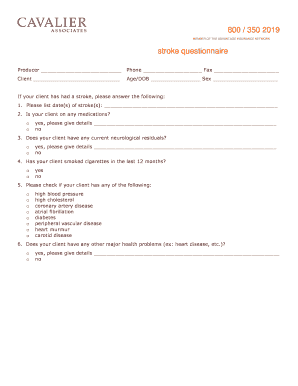 Fillable Online 800 / 350 2019 stroke questionnaire - Cavalier... Fax ...