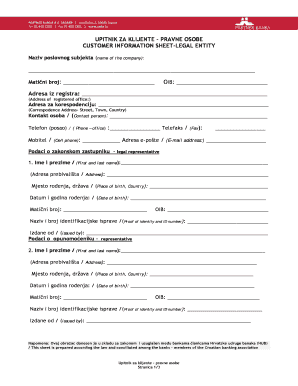 Fillable Online paba UPITNIK ZA KLIJENTE PRAVNE OSOBE CUSTOMER ...