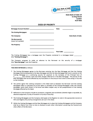Fillable Online DEED OF PRIORITY - SBI UK Fax Email Print - pdfFiller
