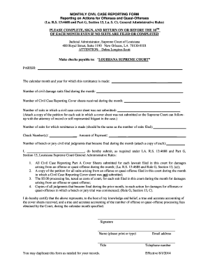 Fillable Online lasc MONTHLY CIVIL CASE REPORTING FORM Reporting on ...