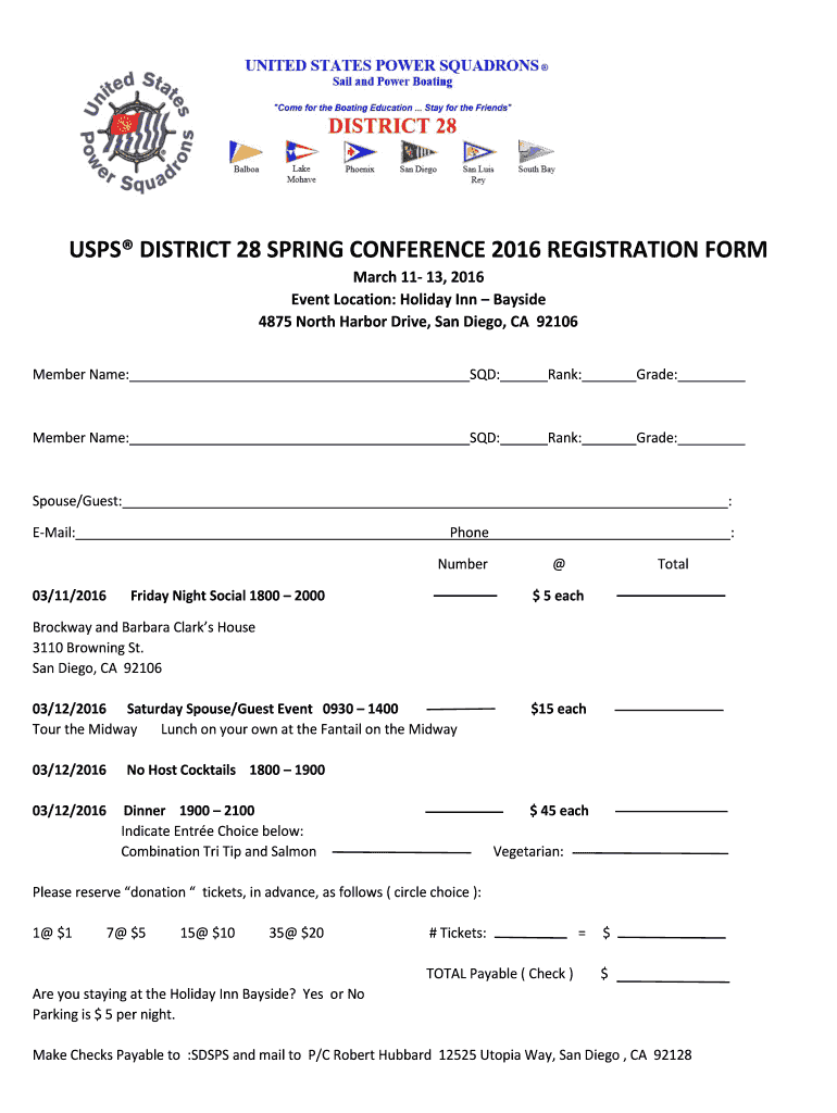 Fillable Online usps USPS DISTRICT 28 SPRING CONFERENCE 2016 ...