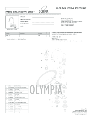 Fillable Online PARTS BREAKDOWN SHEET - Olympia Faucets Fax Email Print ...