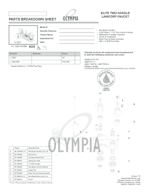 Fillable Online ELITE TWO HANDLE LAVATORY FAUCET PARTS BREAKDOWN SHEET ...