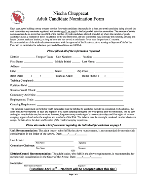 Fillable Online Nischa Chuppecat Adult Candidate Nomination Form Fax ...