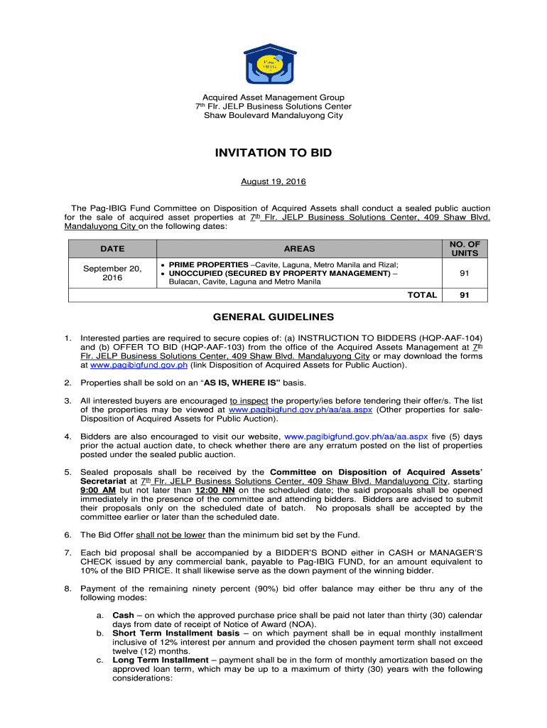 Fillable Online pagibigfund gov INVITATION TO BID - pagibigfund.gov.ph Fax Email Print - pdfFiller