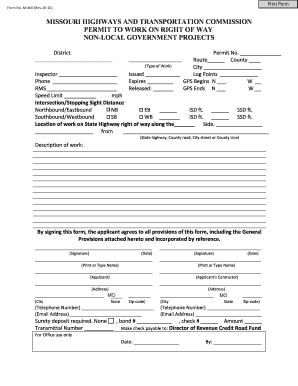 Fillable Online modot MISSOURI HIGHWAYS AND TRANSPORTATION COMMISSION PERMIT TO ... Fax Email ...