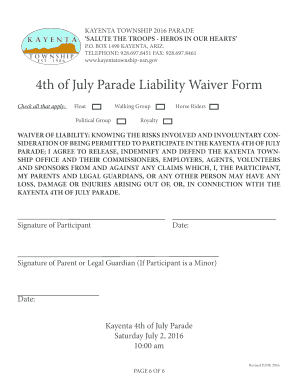 4th Of July Parade Liability Waiver Form - Kayenta Township - Fill and ...