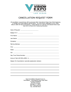 Fillable Online CANCELLATION REQUEST FORM - west.visionexpo.com Fax ...