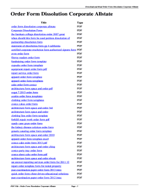 Fillable Online kallyas Order Form Dissolution Corporate Allstate ...