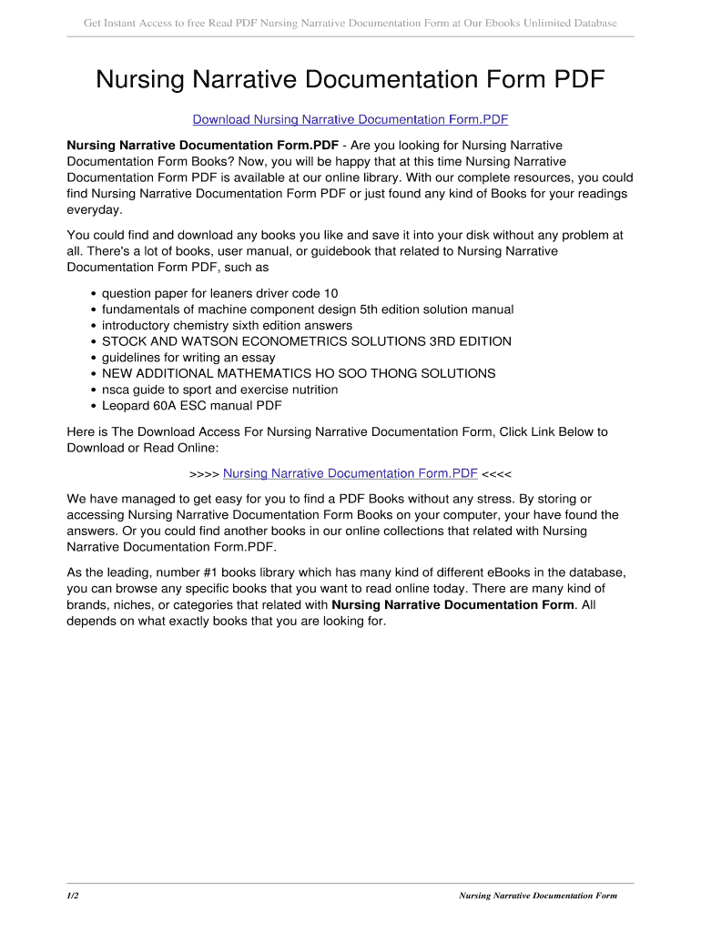 Fillable Online appmyme arecolp Nursing Narrative Documentation Form ...