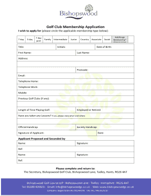 Fillable Online bishopswoodgc co Golf Club Membership Application ...
