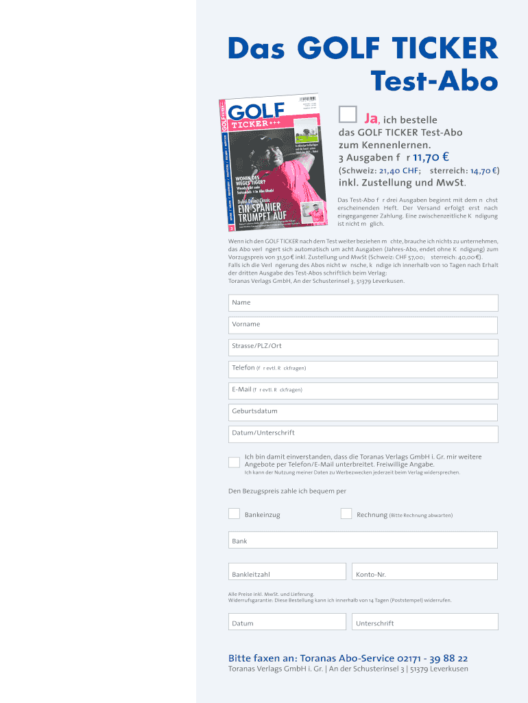 Fillable Online golf-ticker Das GOLF TICKER Fax Email Print - pdfFiller