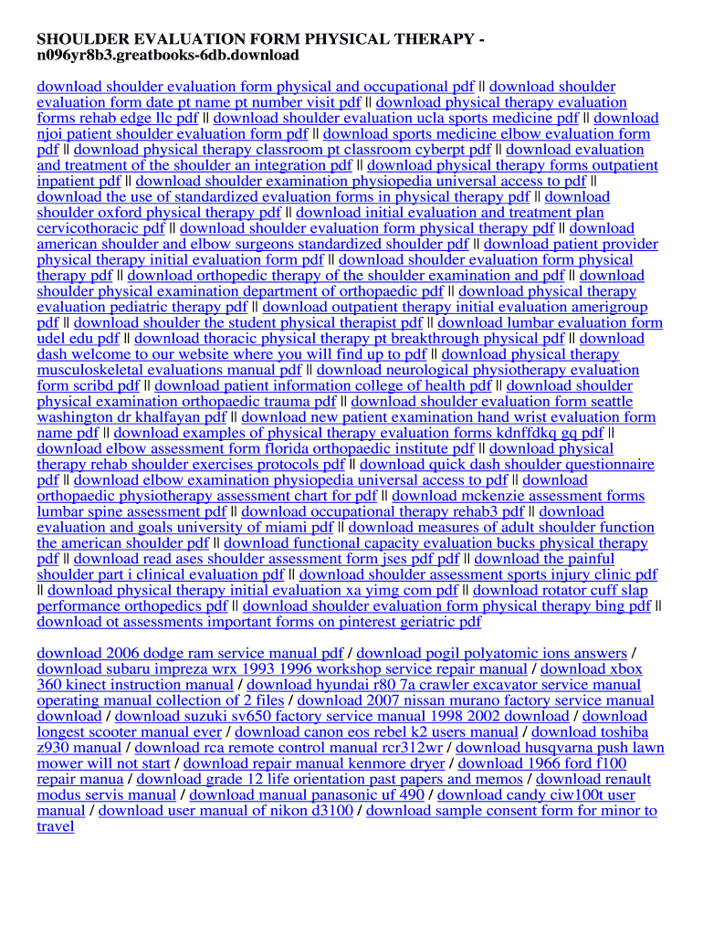 Fillable Online n096yr8b3 greatbooks-6db SHOULDER EVALUATION FORM ...