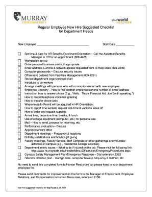 Fillable Online murraystate Regular Employee New Hire Suggested ...