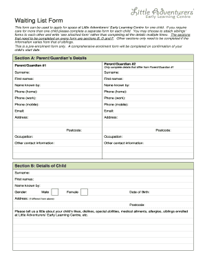 Fillable Online Waiting List Form - WordPress.com Fax Email Print ...