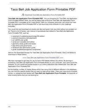 Fillable Online Taco Bell Job Application Form Printable PDF. taco bell ...