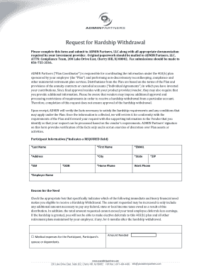 Fillable Online Request for Hardship Withdrawal - ADMIN Partners LLC ...