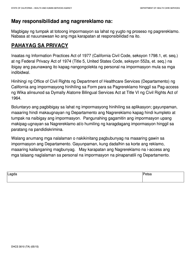 Fillable Online dhcs ca Civil Rights External Complaint Program Discrimination Complaint Of ...