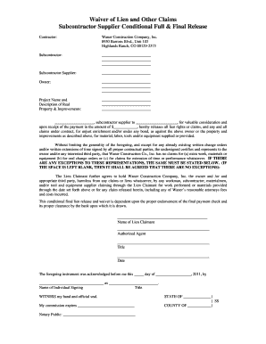 Fillable Online Waiver of Lien and Other Claims Fax Email Print - pdfFiller