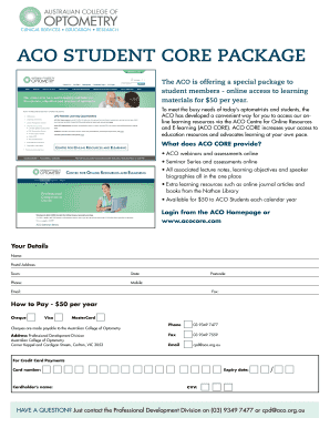 Fillable Online aco org ACO STUDENT CORE PACKAGE - aco.org.au Fax Email ...
