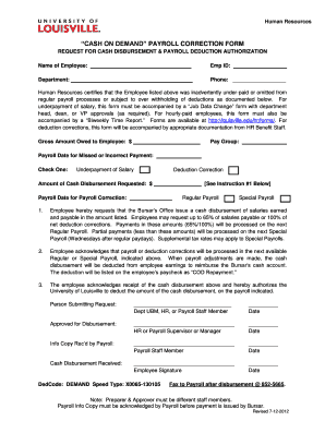 Fillable Online louisville COD Payroll Correction Form - University of ...