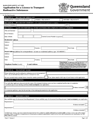 Fillable Online health qld gov Application for a Licence to Transport Radioactive Substances ...