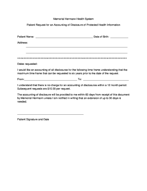 Fillable Online memorialhermann Request for an Accounting of Disclosure ...