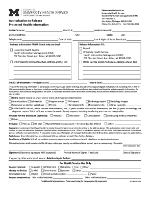 Fillable Online uhs umich Authorization to Release Protected Health Information (PDF) Fax Email ...
