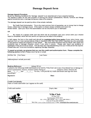 Fillable Online Damage Deposit form - Villas & Vacations Algarve ...
